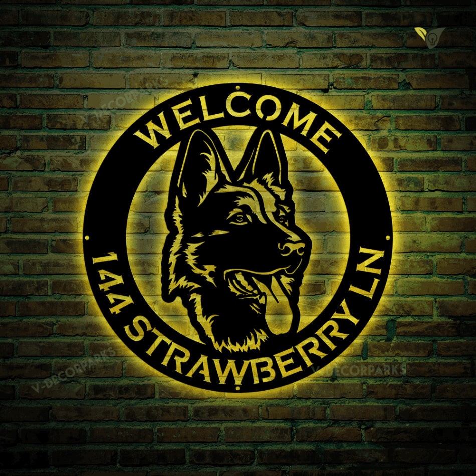 German Shepherd Metal Wall Art With Led Light, Dog House, Family Dog ...