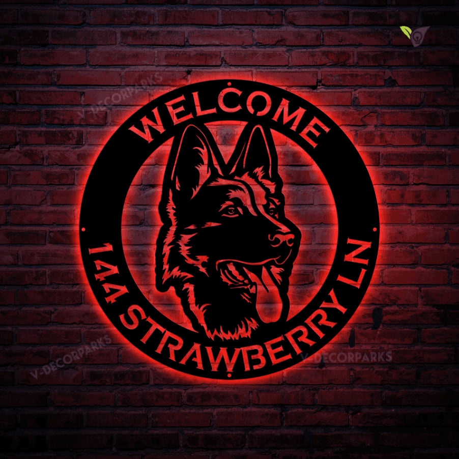German Shepherd Metal Wall Art With Led Light, Dog House, Family Dog ...
