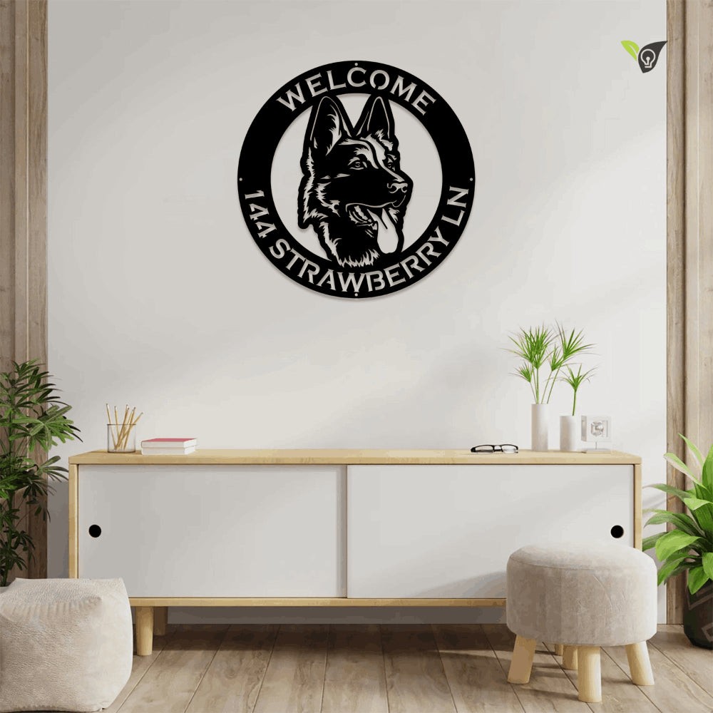 German Shepherd Metal Wall Art With Led Light, Dog House, Family Dog ...