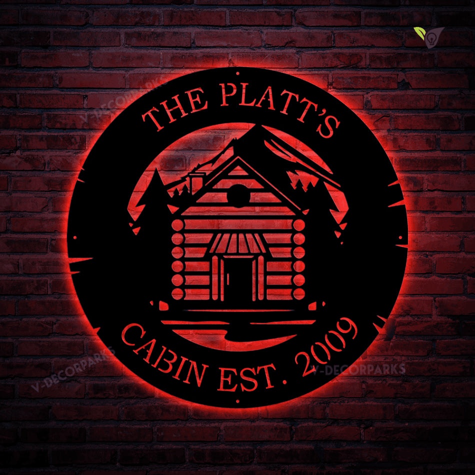 Custom Forest House With Family Name Metal Sign With Led Lights, Wild ...