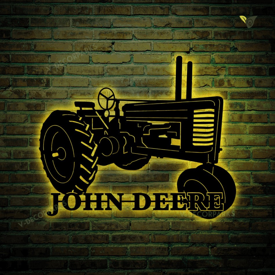Custom Tractor Metal Sign With Led Lights, Tractor Cut Metal Farm Sign ...