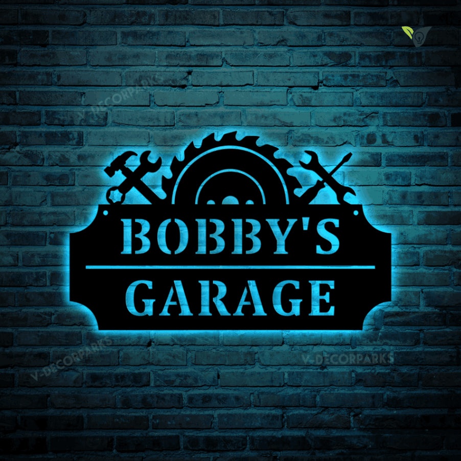 Personalized Workshop Metal Sign With Led Lights, Metal Workshop Sign ...