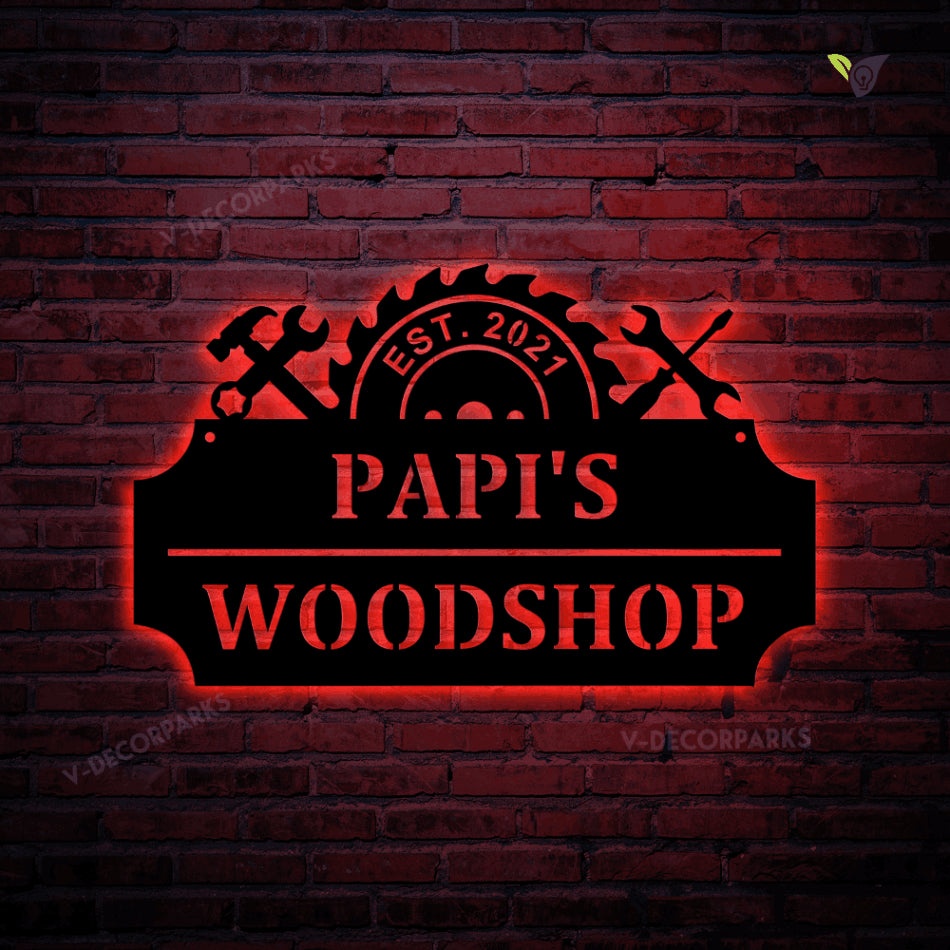 Personalized Workshop Metal Sign With Led Lights, Metal Workshop Sign ...