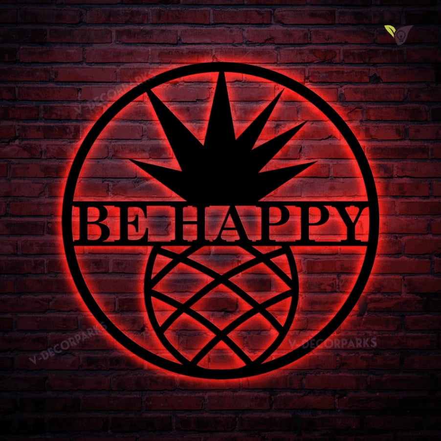 Personalized Pineapple Metal Wall Art With Led Light, Custom Metal Name ...