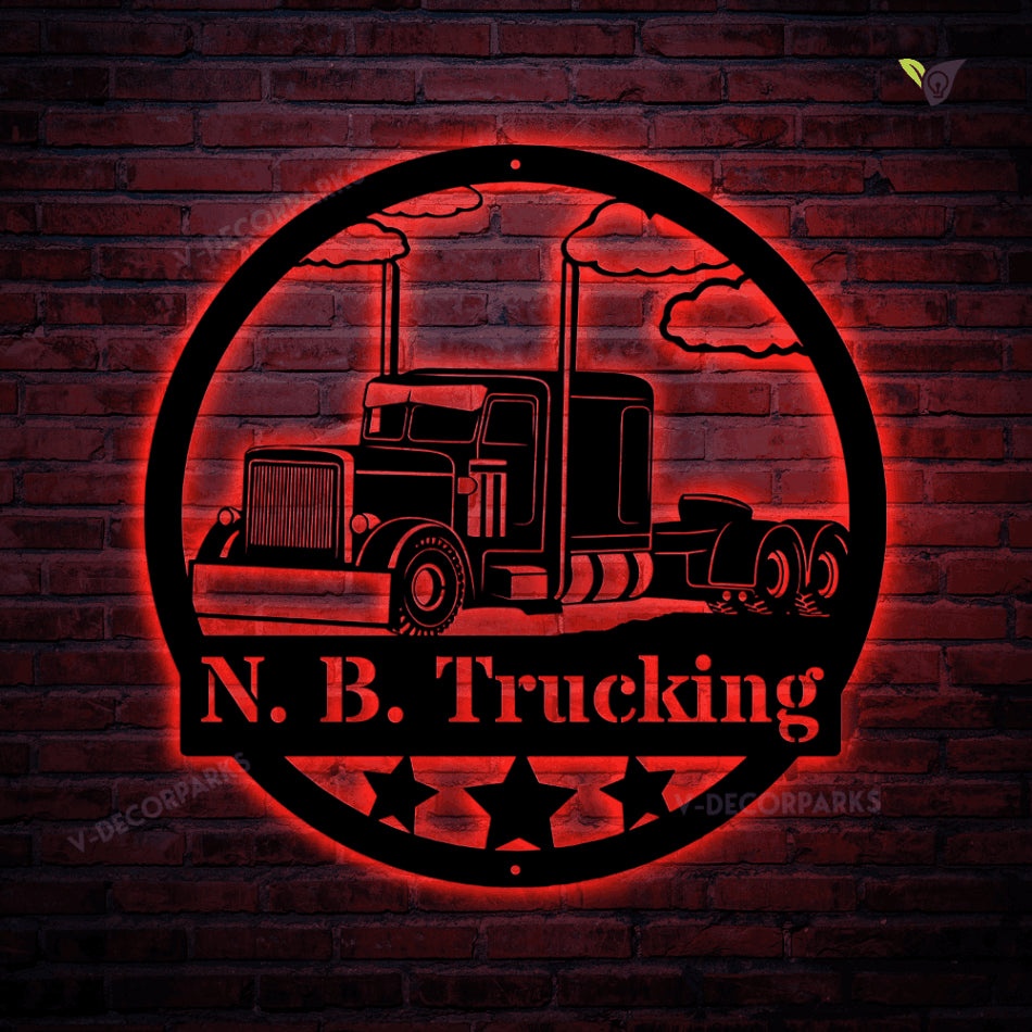 Custom Trucking Company Metal Sign With Led Lights - Truck Driver Gift ...