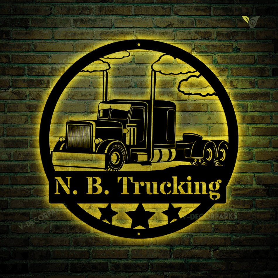 Custom Trucking Company Metal Sign With Led Lights - Truck Driver Gift ...