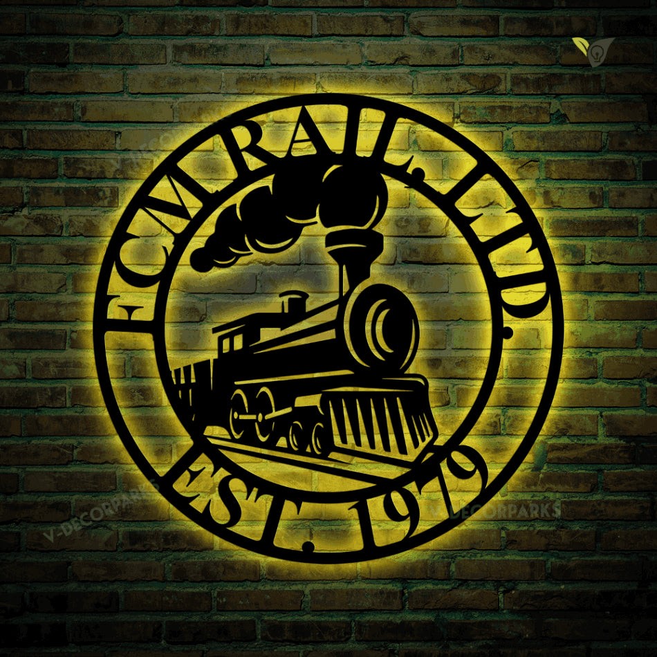Railroad Train Decor Metal Sign With Led Lights - Railway Sign - Train ...