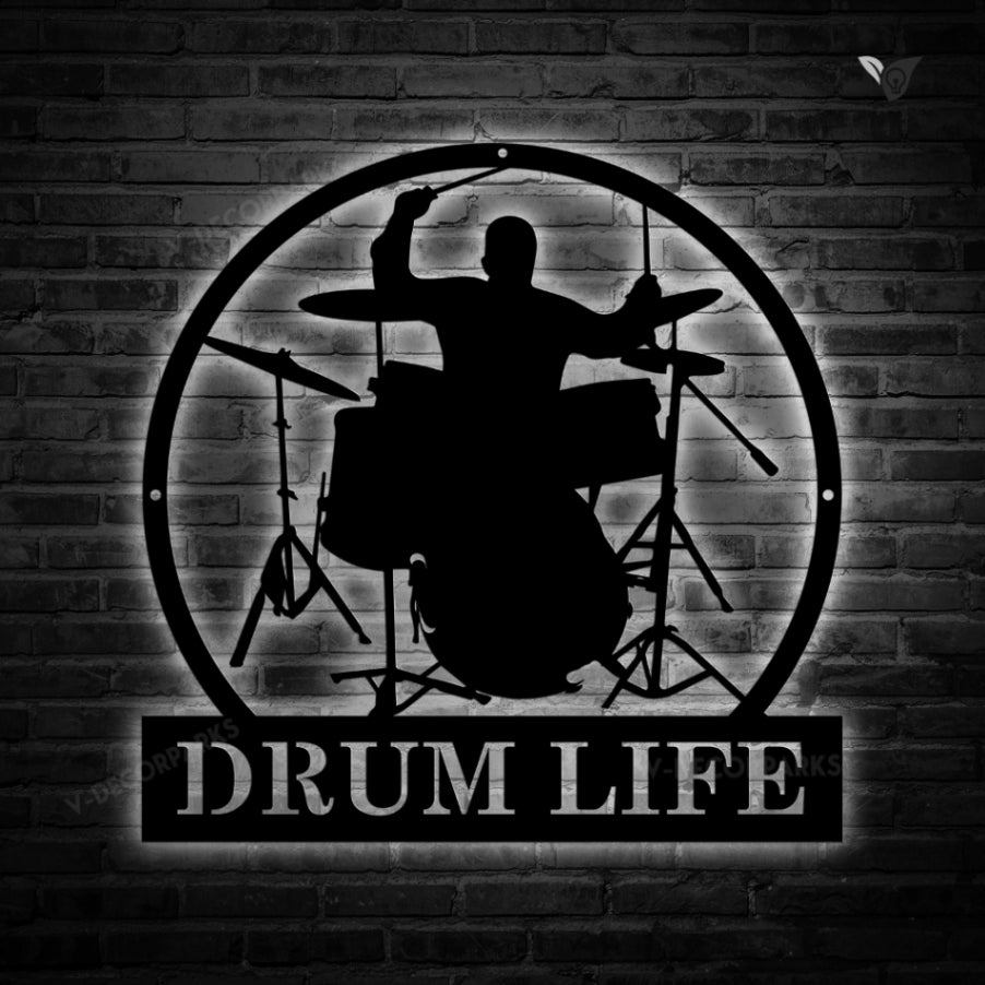 Drummer Male Metal Sign With Led Lights, Drummer Male Sign, Music Room ...