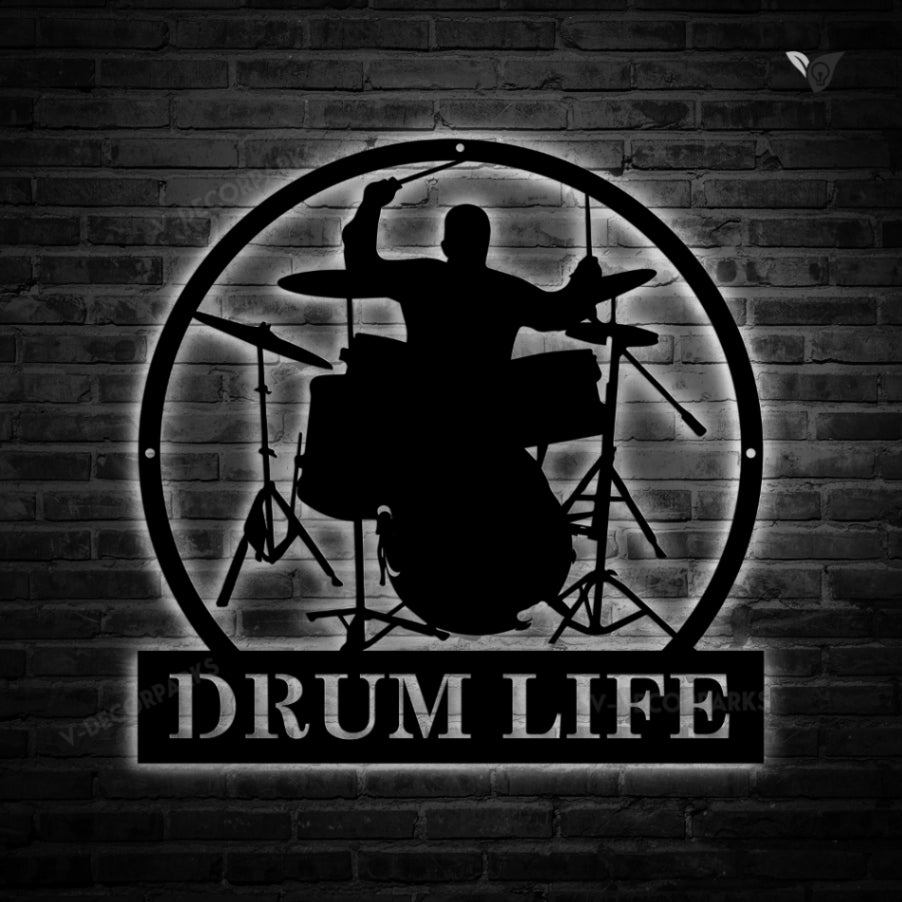 Drummer Male Metal Sign With Led Lights, Drummer Male Sign, Music Room ...