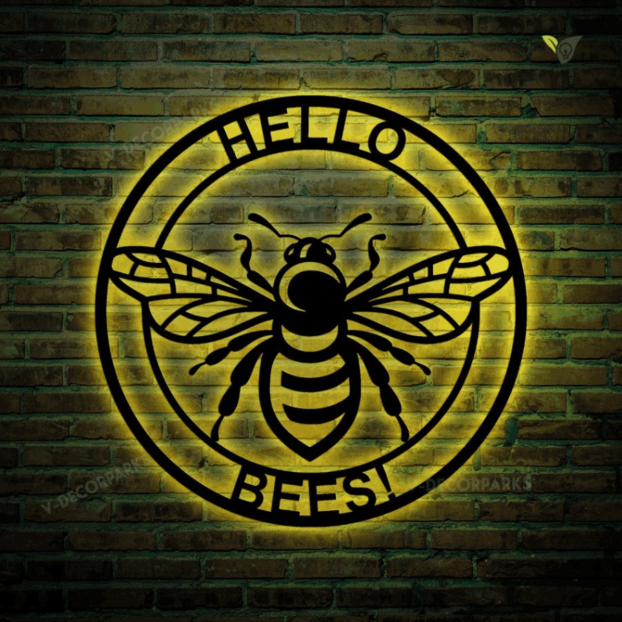 Metal Bee Sign With Led Light, Honey Bee Family Name Established Sign ...