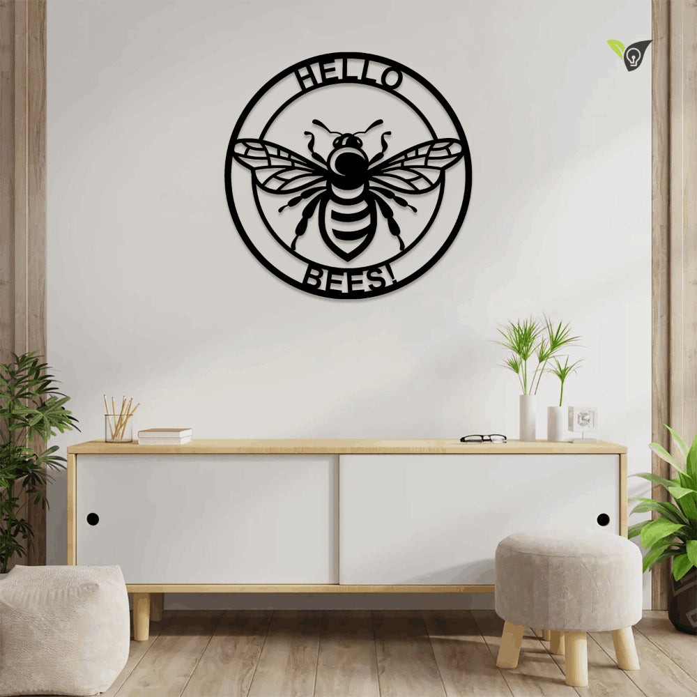 Metal Bee Sign With Led Light, Honey Bee Family Name Established Sign ...