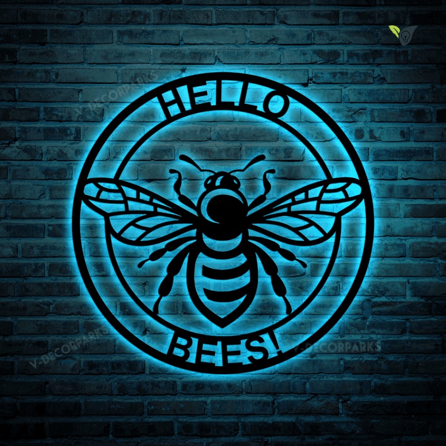 Metal Bee Sign With Led Light, Honey Bee Family Name Established Sign ...
