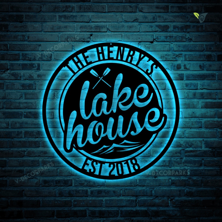 Personalized Family Lake House Established Metal Sign With Led Lights ...