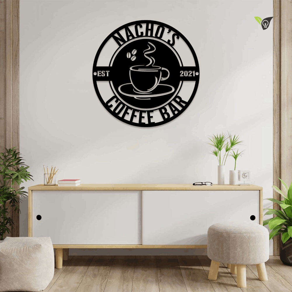 Personalized Coffee Bar Metal Sign With Led Lights, Coffee Bar Decor ...