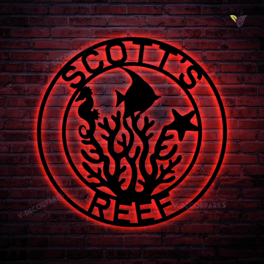 Custom Reef Metal Sign With Led Lights, Coral Reef Sign, Home Aquarium ...