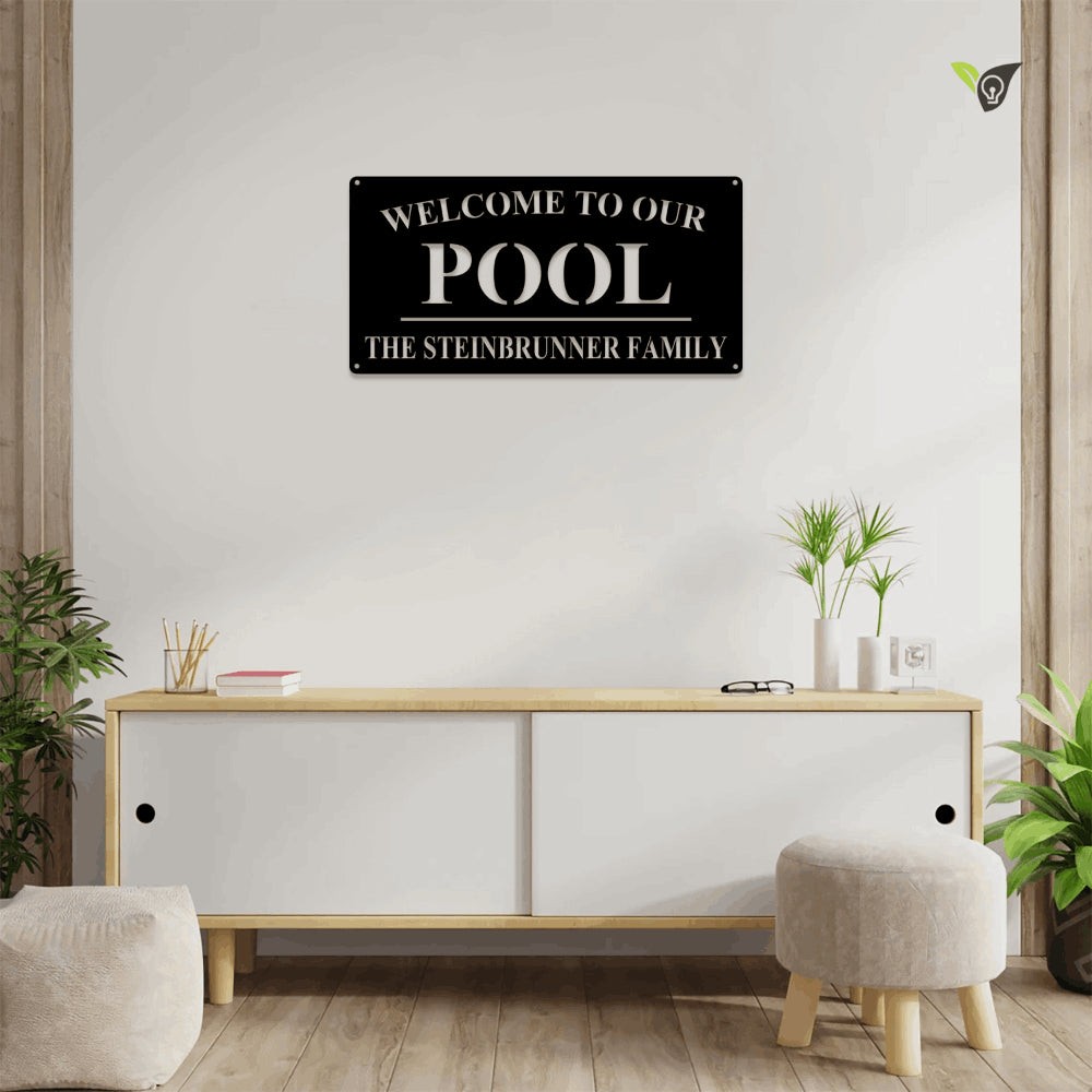 Welcome To Our Pool Metal Art With Led Lights, Personalized Pool Name ...