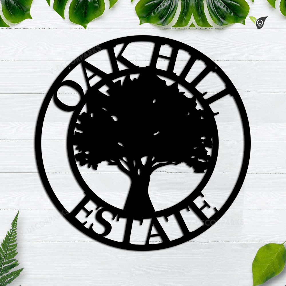 Custom Oak Tree Monogram Metal Wall Art, Personalized Oak Tree Metal ...