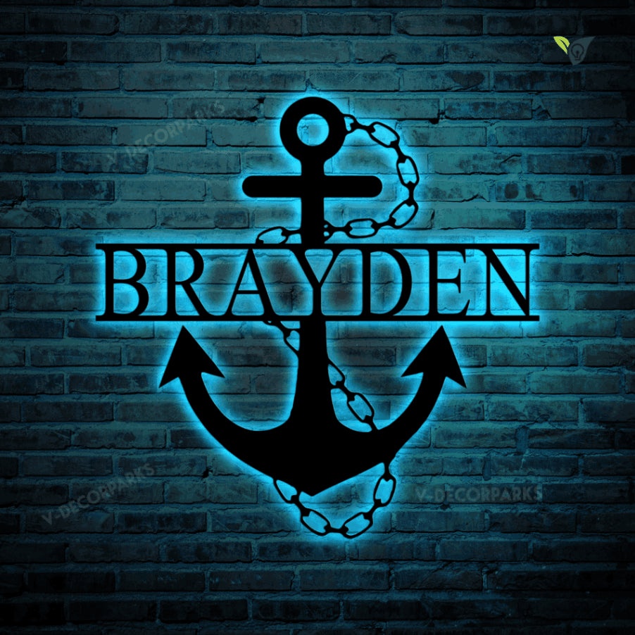 Laser Cut Anchor Monogram Metal Art With Led Lights, Contemporary ...