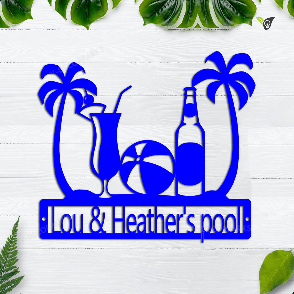 Custom Pool And Beach Sign With Drinks, Monogram Sign, Bar Sign, Beach ...