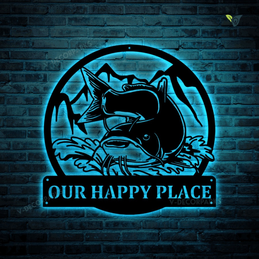 Custom Catfish Fishing Metal Wall Art With Led Light, Personalized ...