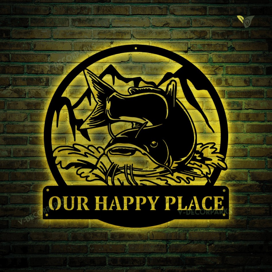 Custom Catfish Fishing Metal Wall Art With Led Light, Personalized ...