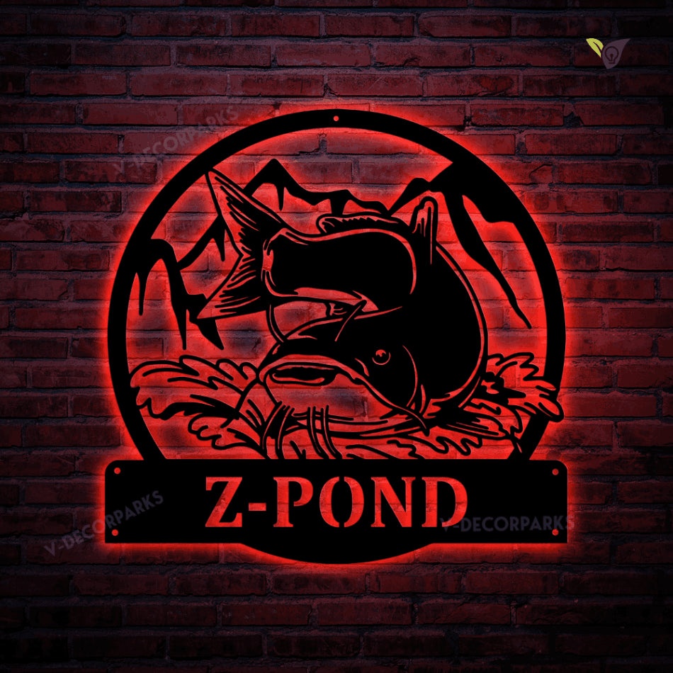 Custom Catfish Fishing Metal Wall Art With Led Light, Personalized ...