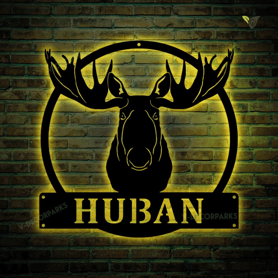 Custom Moose Head Metal Wall Art With Led Light, Personalized Moose ...