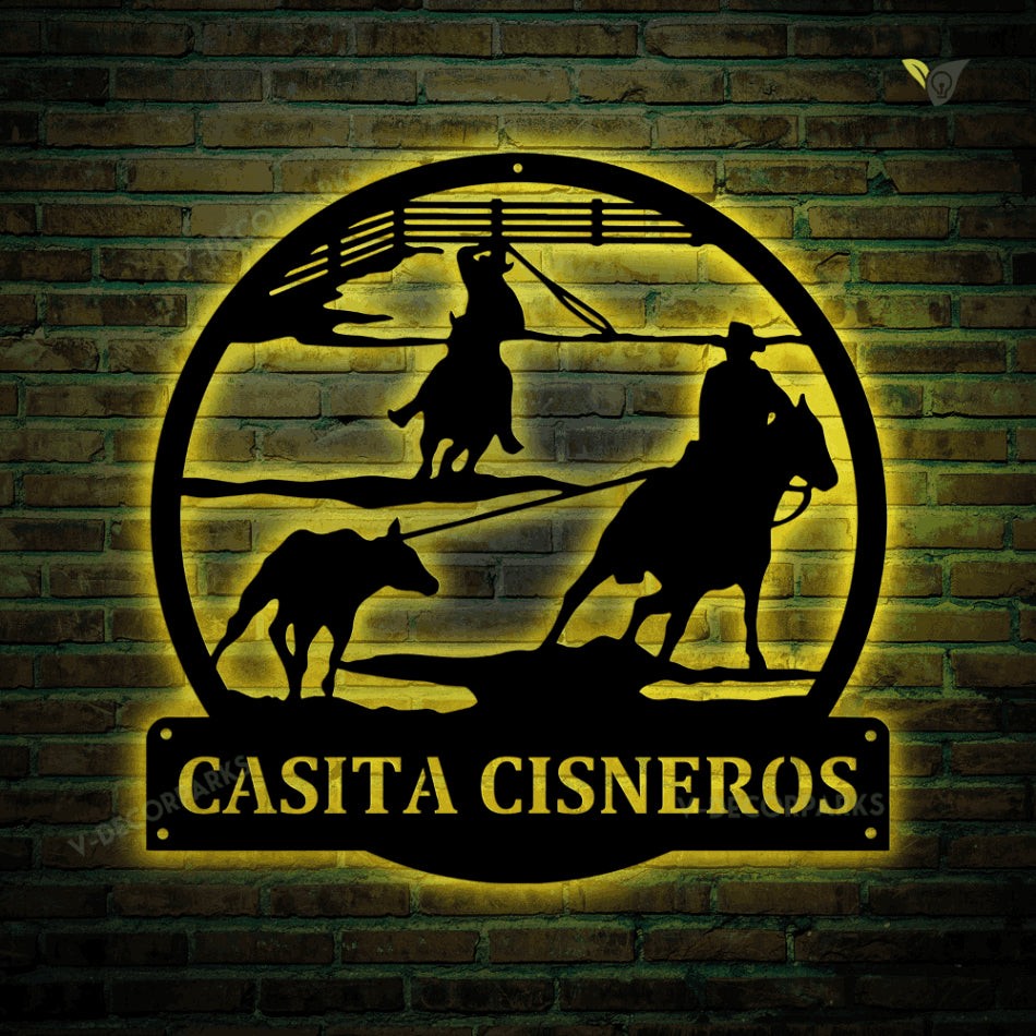 Custom Team Roper Cowboy Horse Metal Wall Art With Led Light ...