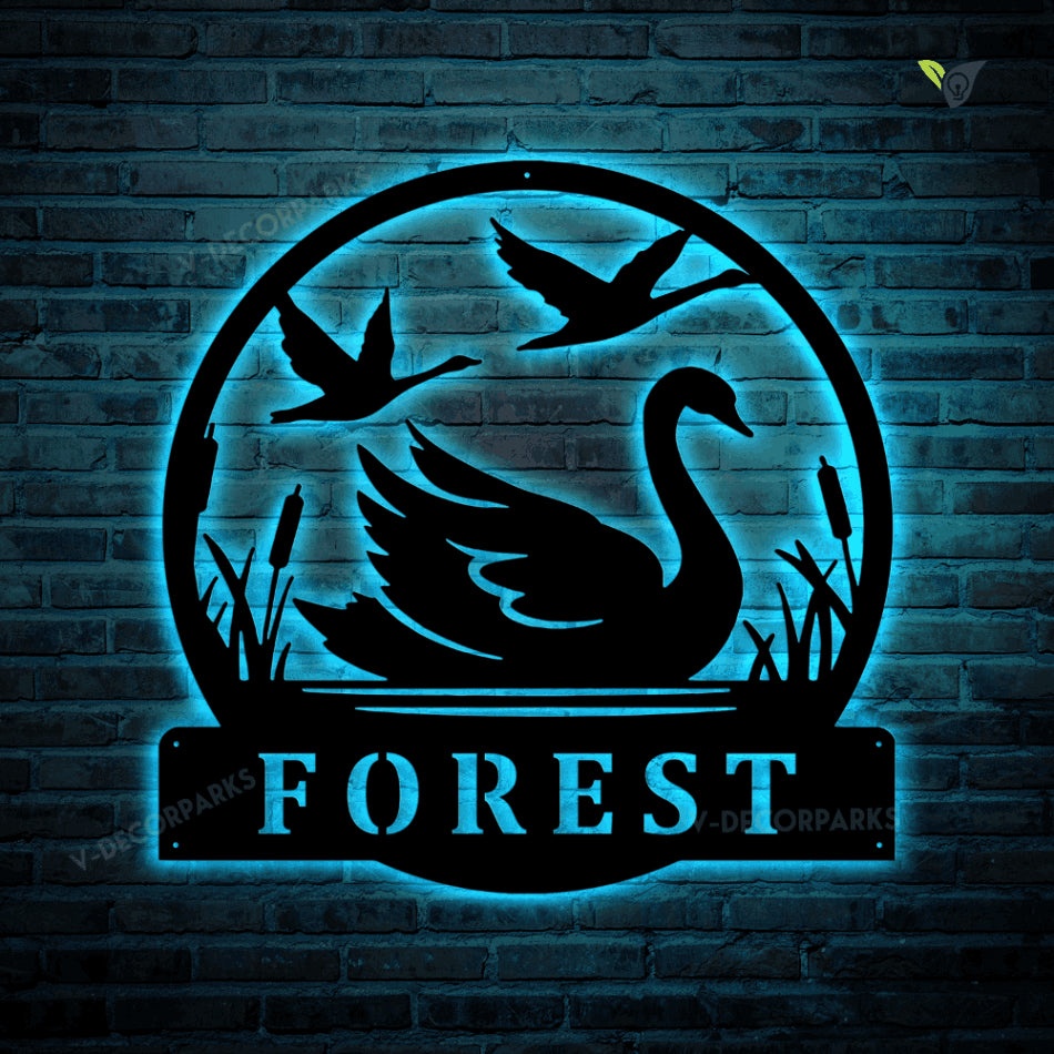 Custom Swan Metal Wall Art With Led Light, Personalized Swan Name Sign ...