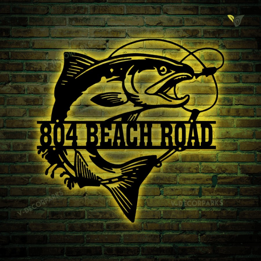 Custom Salmon Fish Metal Wall Art With Led Light, Personalized Salmon ...