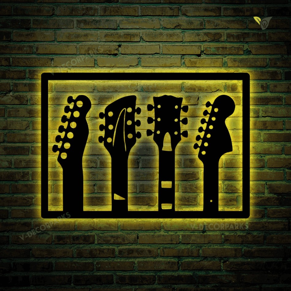 Guitar, Classic Guitar, Guitar Panel Metal Sign With Led Lights, Metal ...
