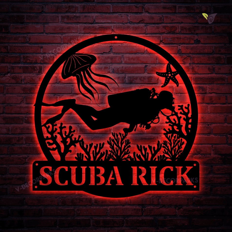 Personalized Scuba Diving Sport Monogram Metal Sign With Led Lights Art ...