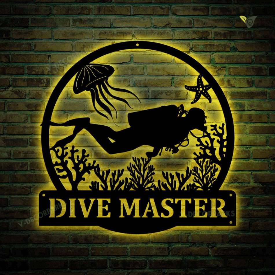 Personalized Scuba Diving Sport Monogram Metal Sign With Led Lights Art ...