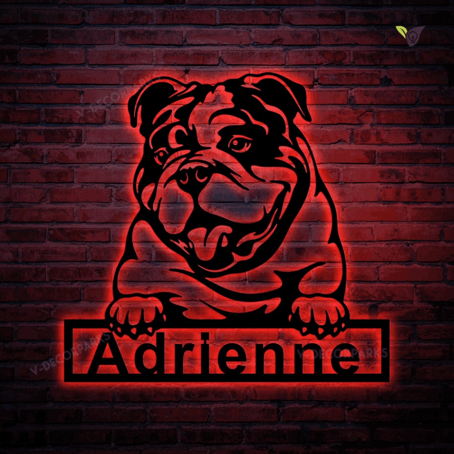 Personalized English Bulldog Metal Sign With Led Lights Art V2, Custom ...
