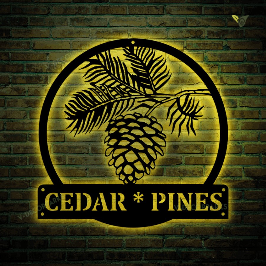 Personalized Pinecone Monogram Metal Sign With Led Lights Art, Custom ...