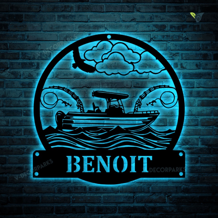 Personalized Fishing Boat Monogram Metal Sign With Led Lights Art ...