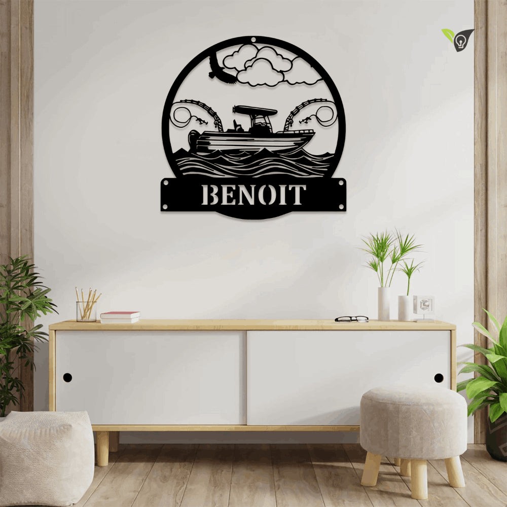 Personalized Fishing Boat Monogram Metal Sign With Led Lights Art ...