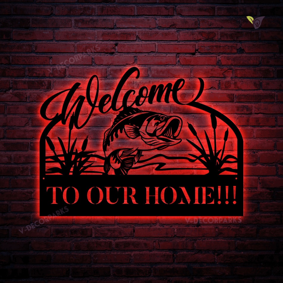 Bass Fish Personalized Metal Welcome Sign With Led Light, Custom Family ...
