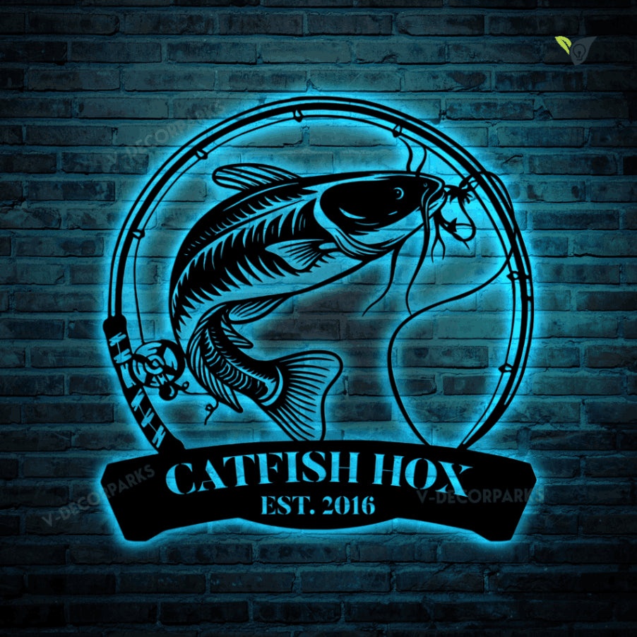 Catfish Fish Fishing Custom Wall Decor, Personalized Name Metal Sign ...