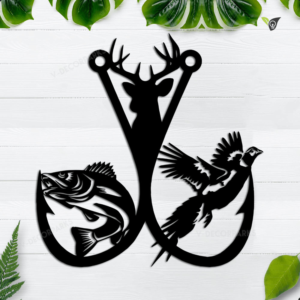 Hook Deer Pheasant Hunting Walleye Fish Fishing Metal Wall Art | Nalaprint