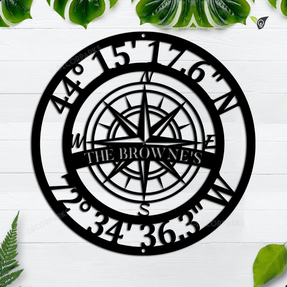 Personalized Text Gps Nautical Compass Lake House Metal Sign, Custom ...