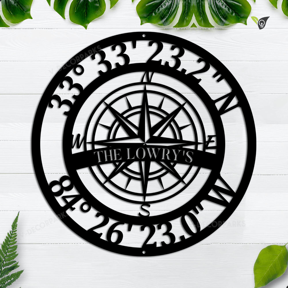 Personalized Text Gps Nautical Compass Lake House Metal Sign, Custom ...