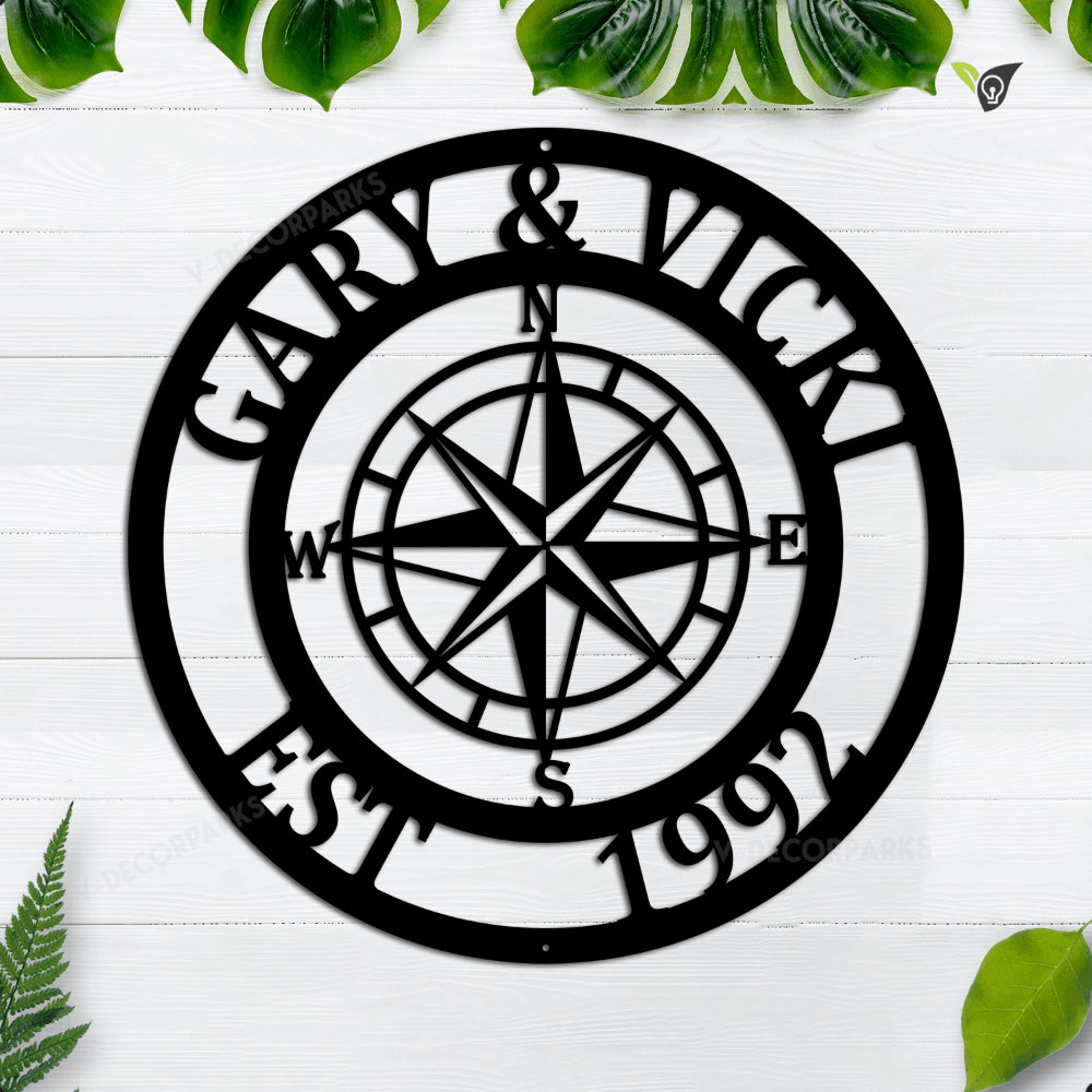 Personalized Nautical Compass Sign, Custom Metal Sign, Metal Art Wall ...