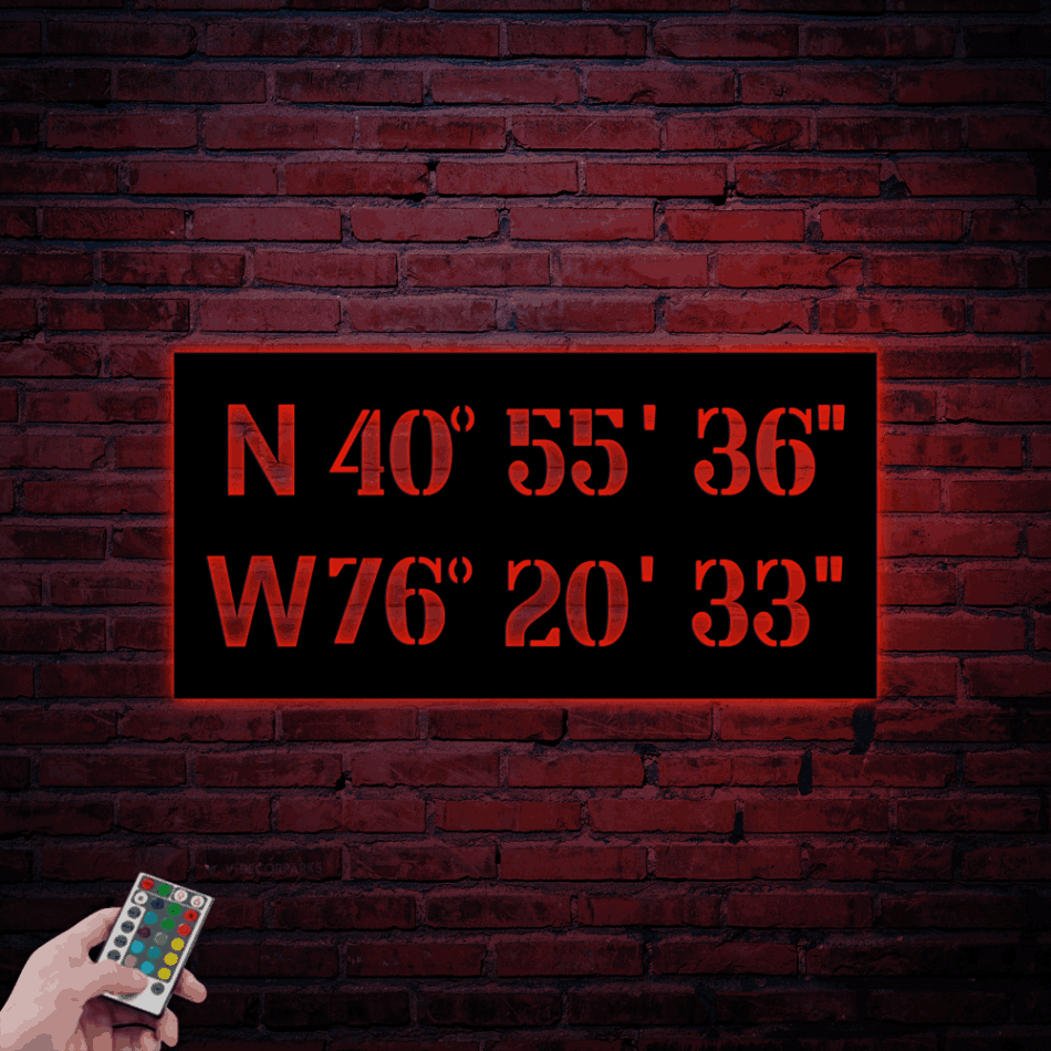 Gps Coordinates With Led Lights Sign, Latitude Longitude Signs ...