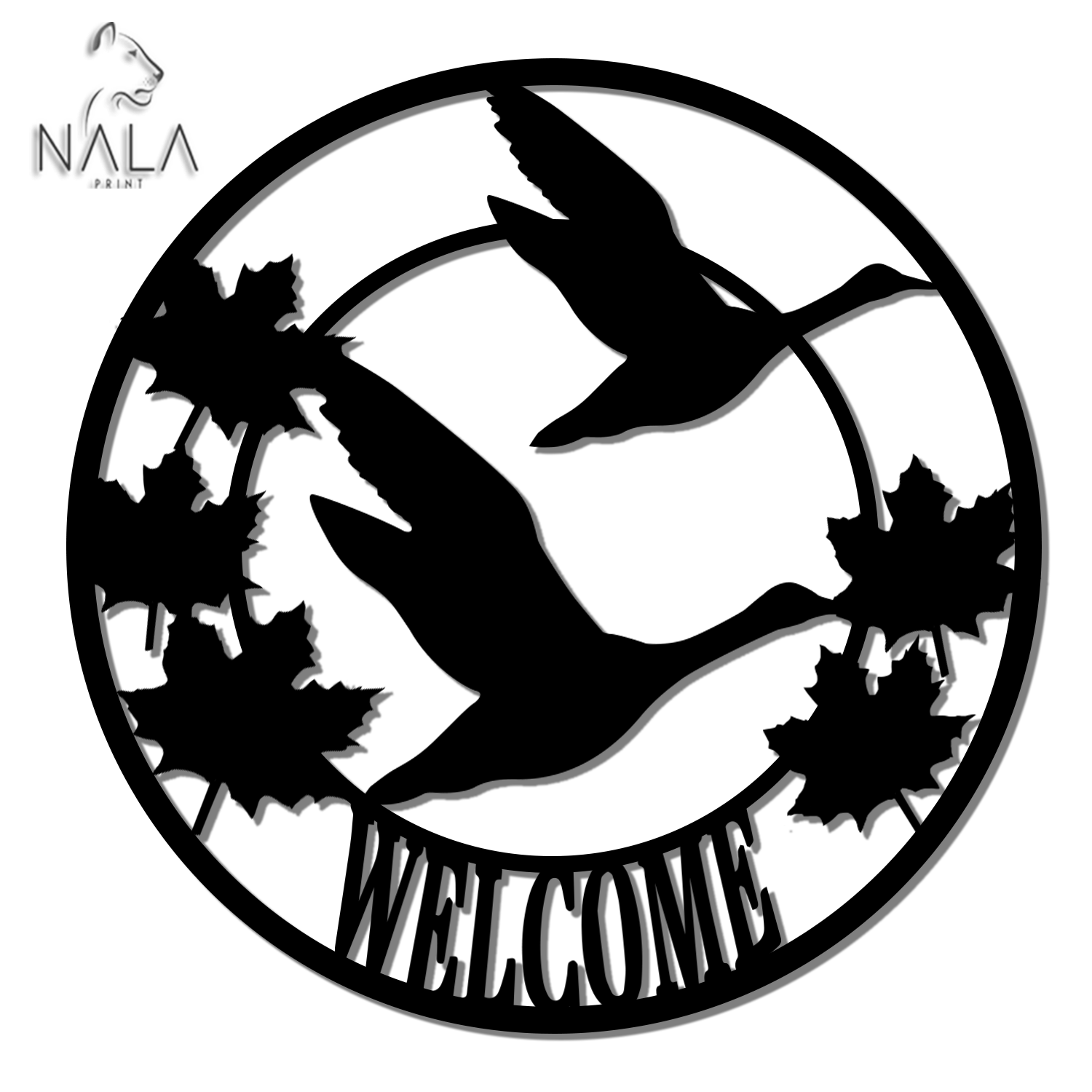 Geese Maple Leaves Welcome Cut Metal Sign, Geese Slihouette Wall Art ...