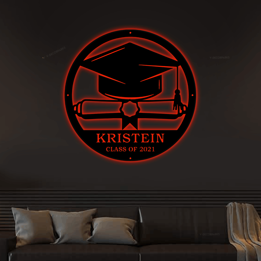 Graduation Metal Sign With Led Lights, - Monogram - Graduation Gift ...