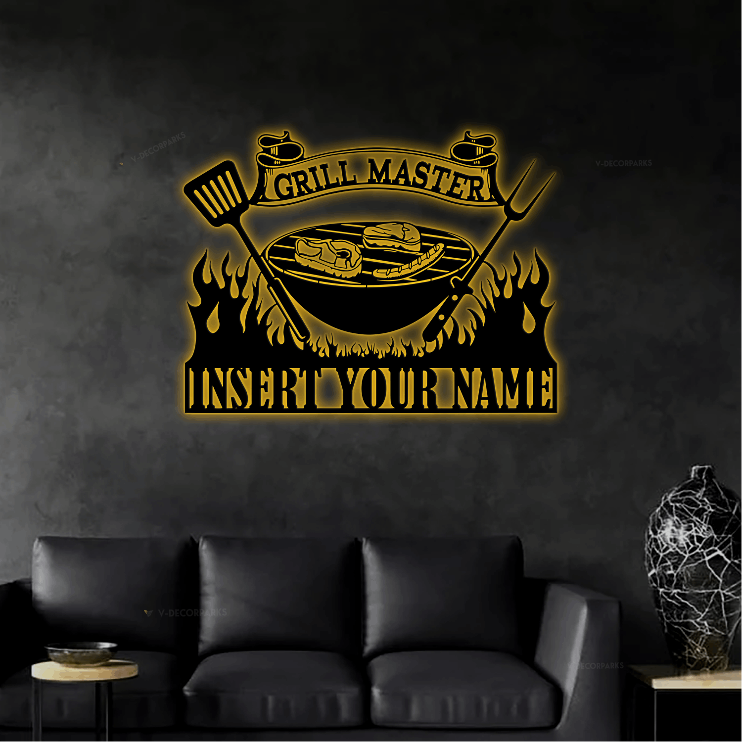 Grill Personalized Name Metal Sign With Led Lights, Custom Grillmaster ...