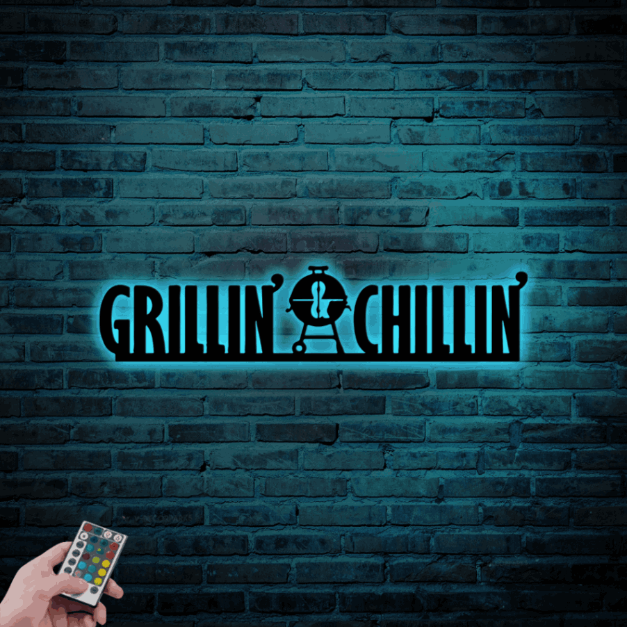 Grillin And Chillin Sign With Led Lights, Grilling Dad Decor, Grill ...