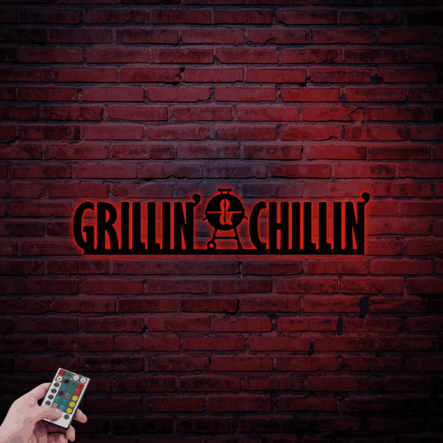 Grillin And Chillin Sign With Led Lights, Grilling Dad Decor, Grill ...