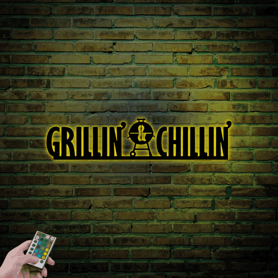 Grillin And Chillin Sign With Led Lights, Grilling Dad Decor, Grill ...